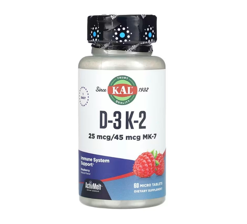 KAL, D-3, K-2 , Raspberry, 60 Micro Tablets