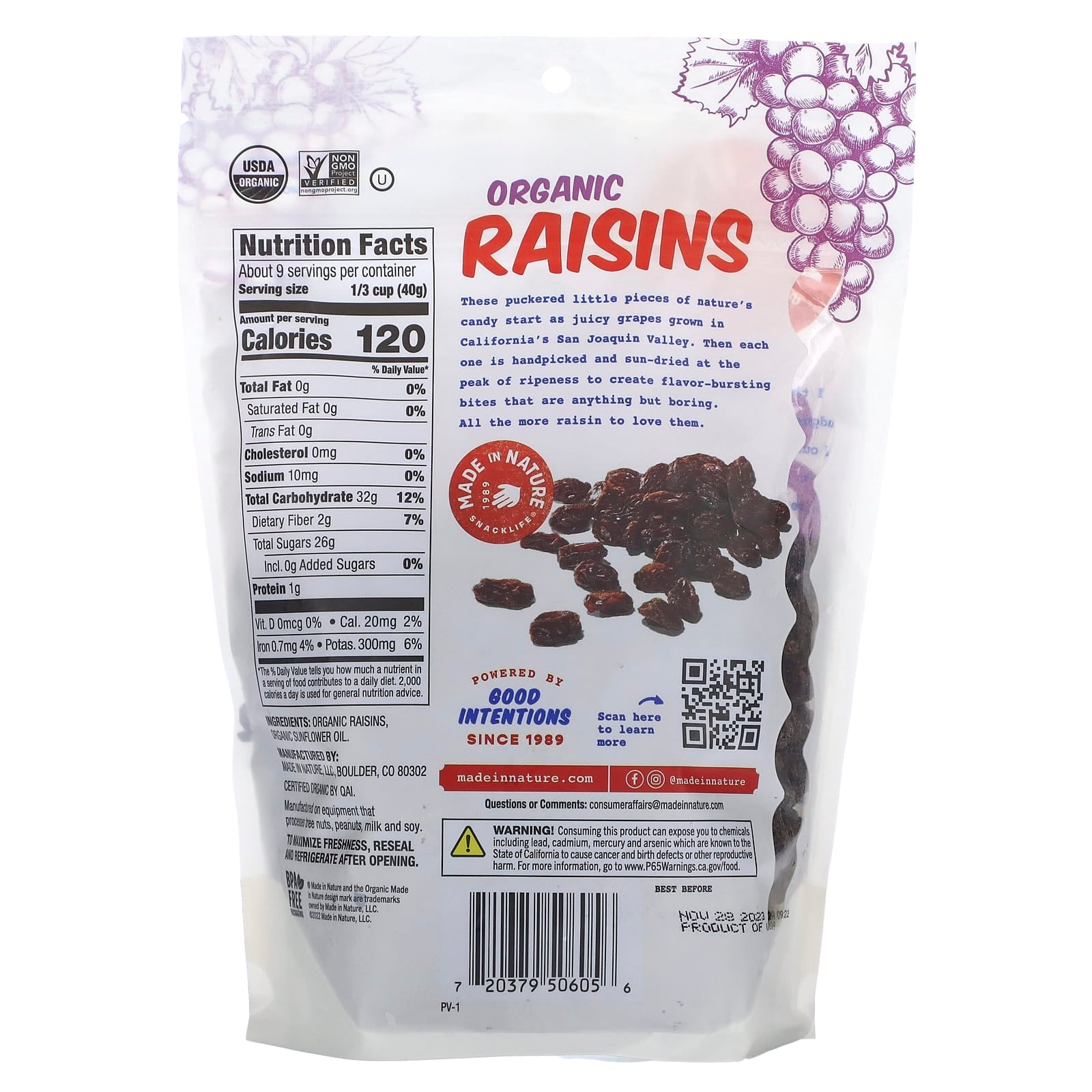 FREE Made in Nature, Organic Raisins, 12 oz (340 g) - FCbanana.com